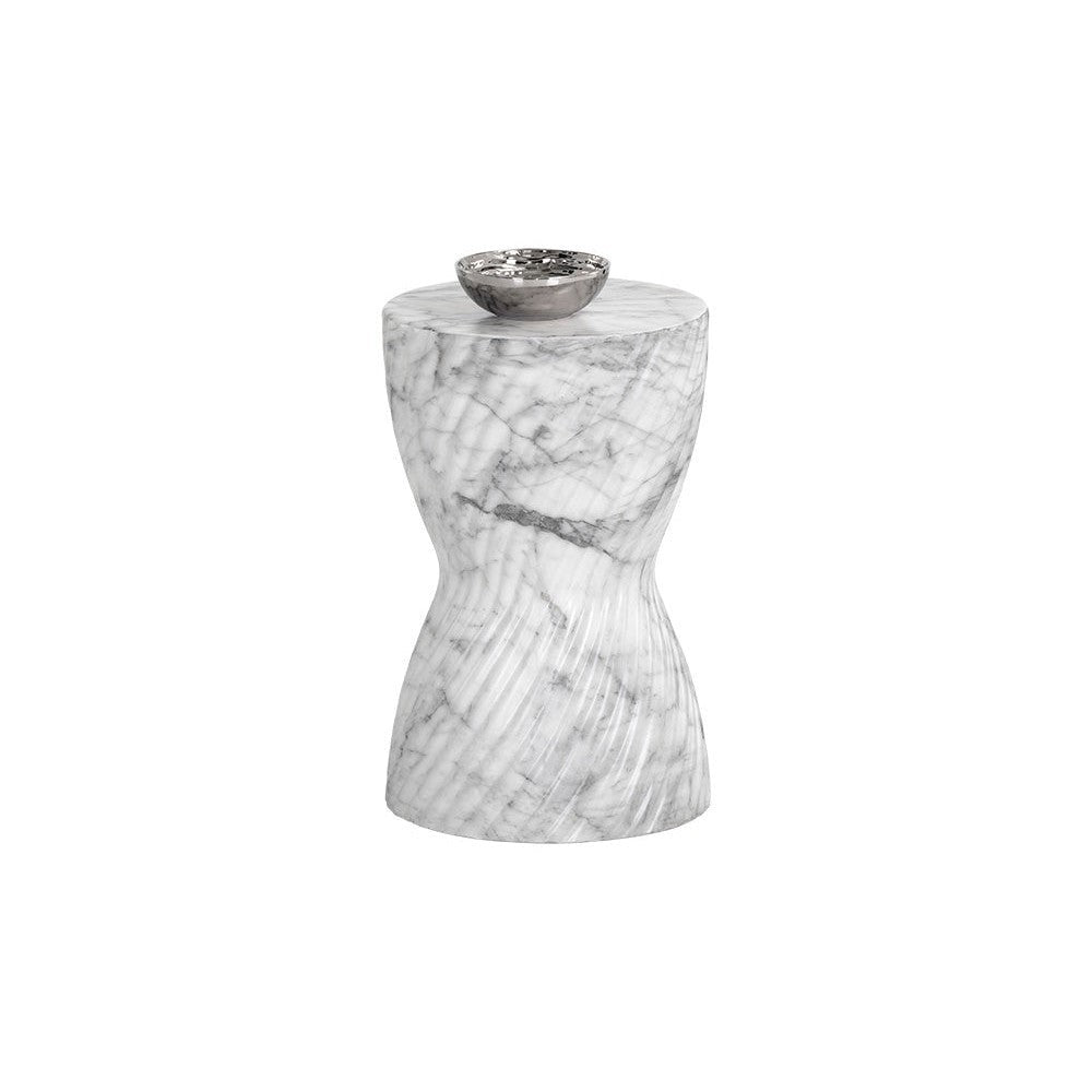 Cara End Table - Marble Look - White